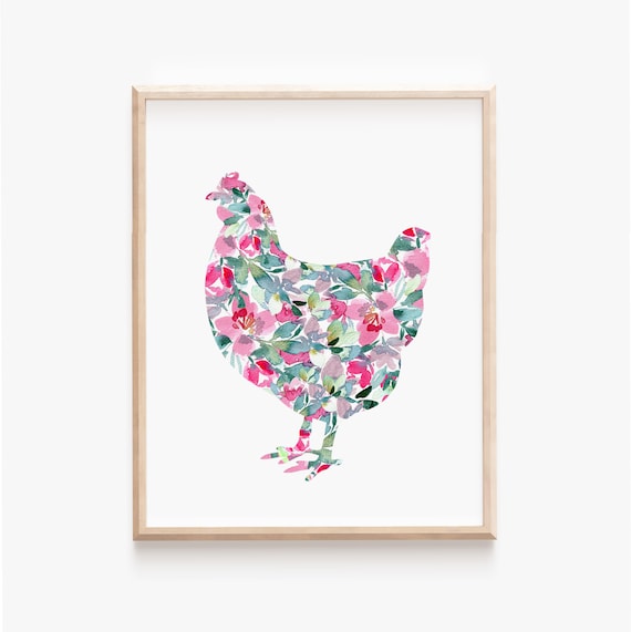 Pink Chicken Art Print Modern Farmhouse Kitchen Wall Art - Etsy