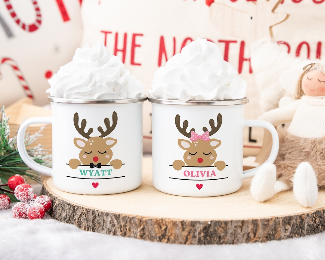 Personalized Christmas Mugs for Kids, Cute Hot Chocolate Mugs, Reindeer ...