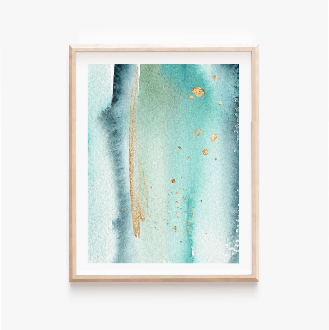 Turquoise Gold Watercolor Abstract Art Print Set of 2 Modern - Etsy
