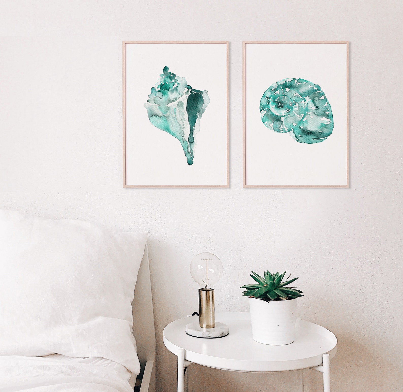 Teal Seashell Nautical Print Set Turquoise Modern Beach Home - Etsy