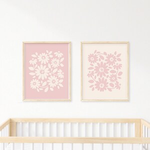 Boho Pink Floral Wall Art, Modern Botanical Decor Neutral, Minimalist ...
