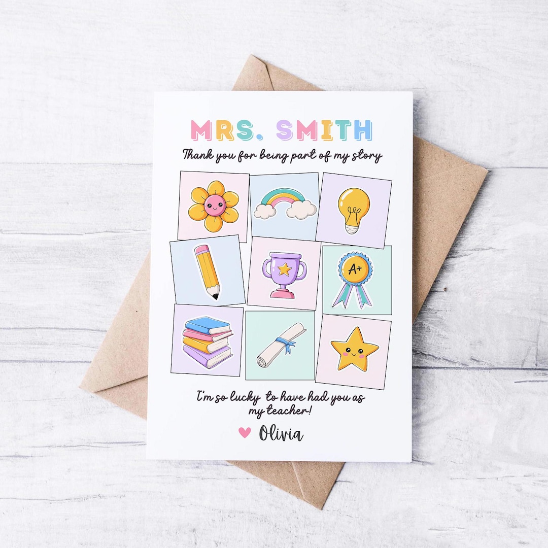 Personalized Teacher Appreciation Card, Cute Thank You Teacher End of ...