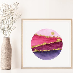 Jewel Tone Watercolor Abstract Art Print, Abstract Sunset Ruby Amethyst ...