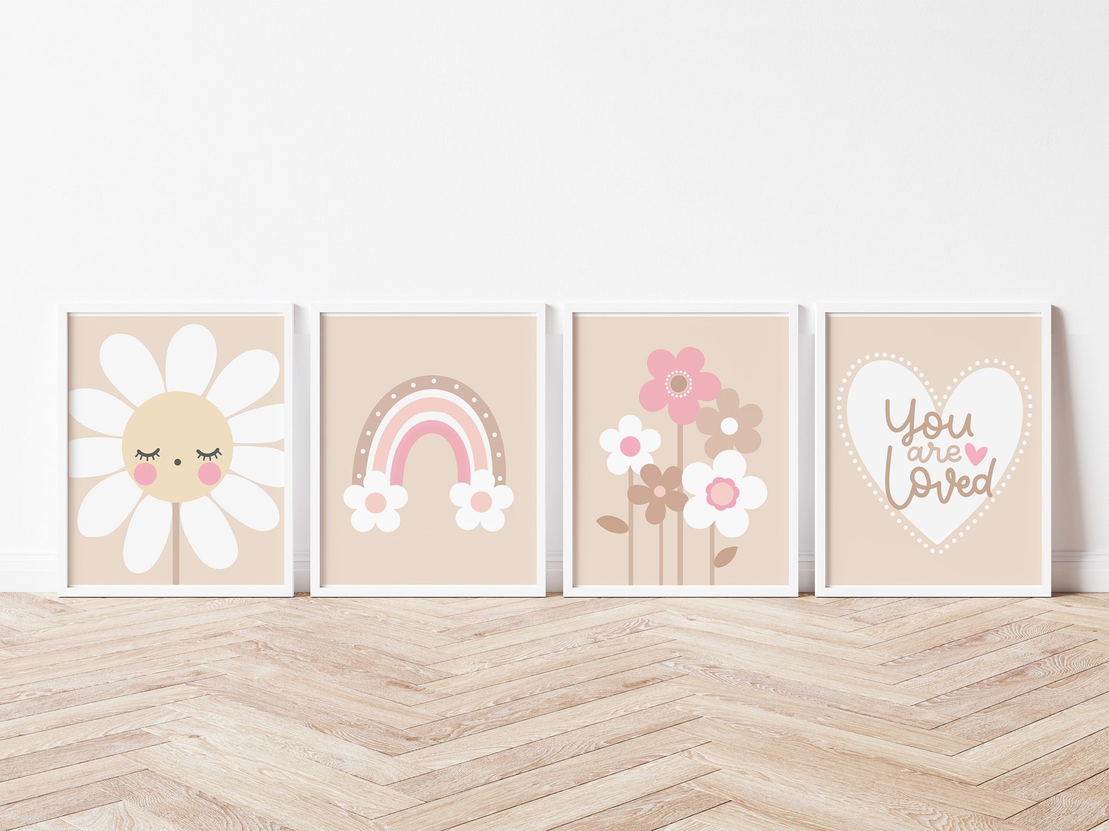 Neutral Daisy Nursery Wall Art, You Are Loved Modern Daisy Decor ...