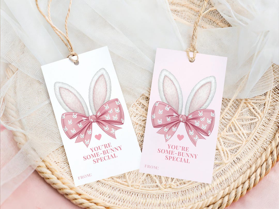 Bunny Ears Easter Tags PRINTABLE, Digital Pink Coquette Bow Favors ...
