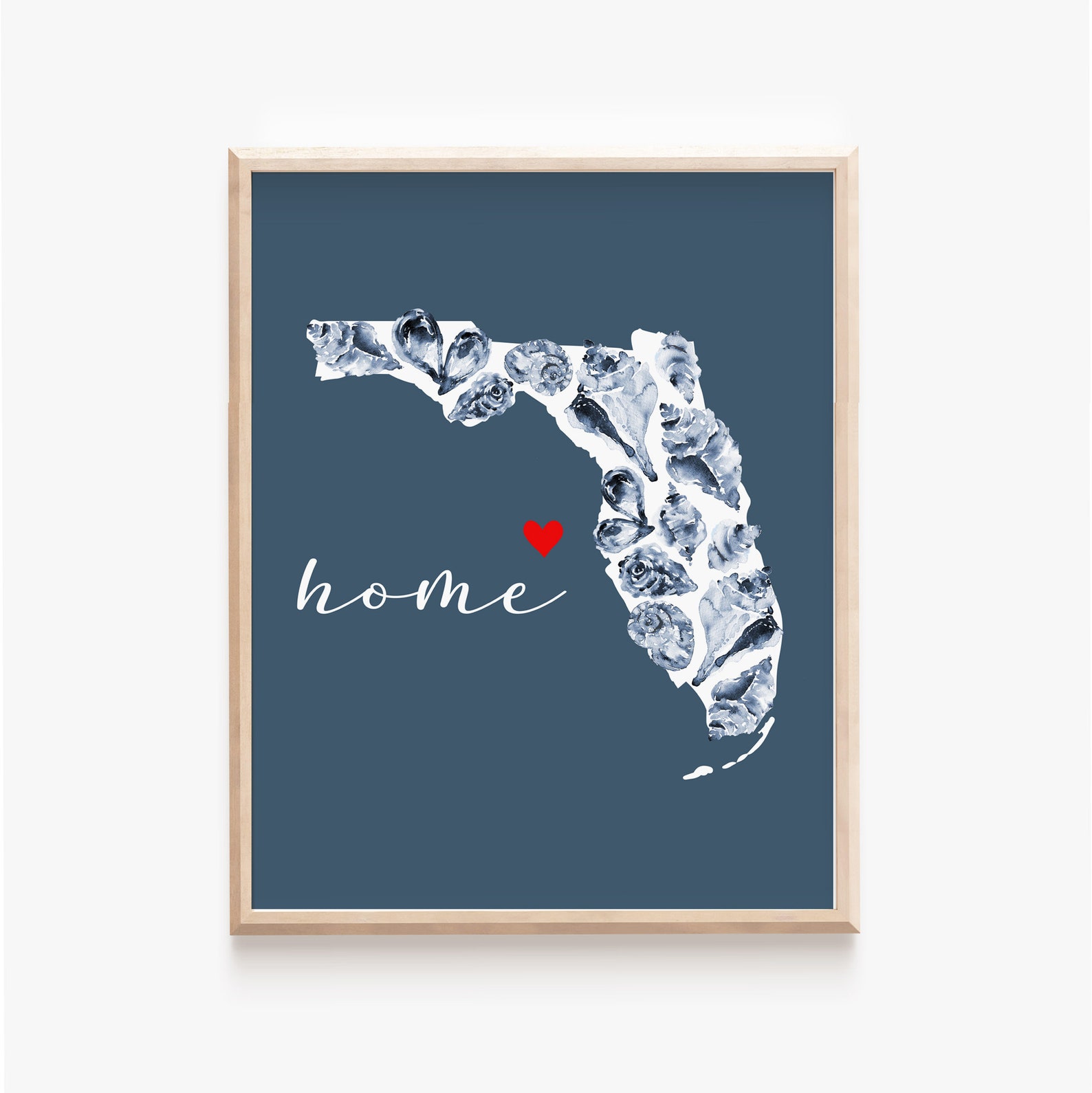 Blue Florida Map Art Print Sunshine State Beach House Decor - Etsy