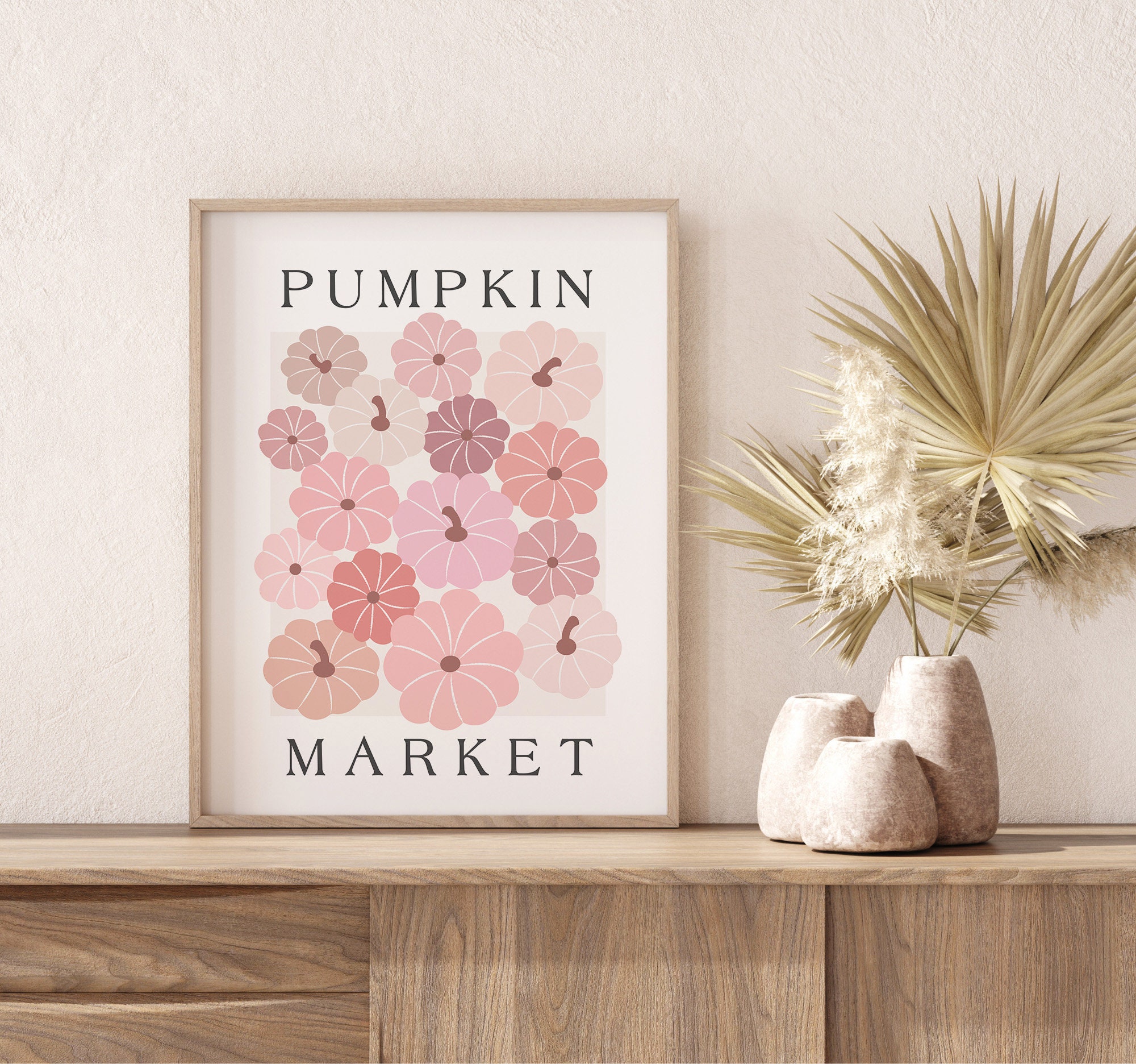 Pink Pumpkins Wall Art PRINTABLE, Neutral Fall Pumpkin Market Print ...