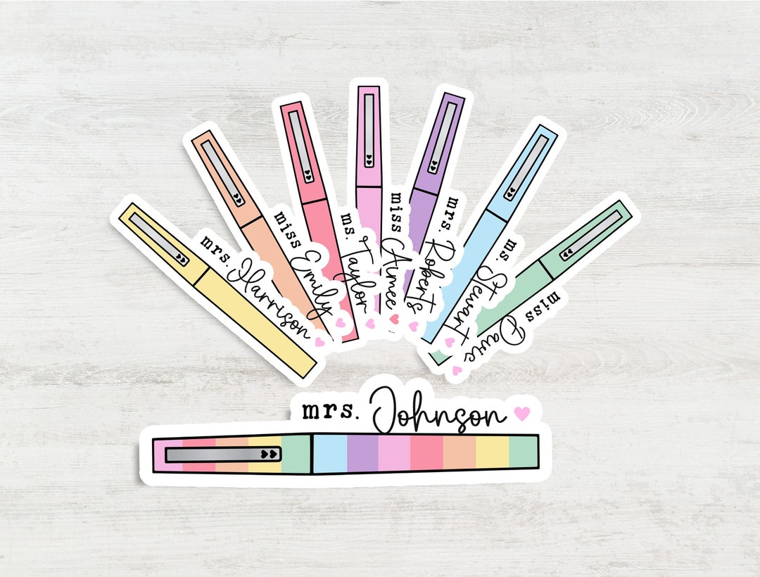 Teacher Name Sticker, Flair Pen Rainbow, Colorful Custom Vinyl Decal ...