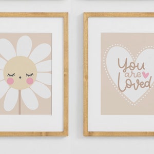 Neutral Daisy Nursery Wall Art, You Are Loved Modern Daisy Decor ...