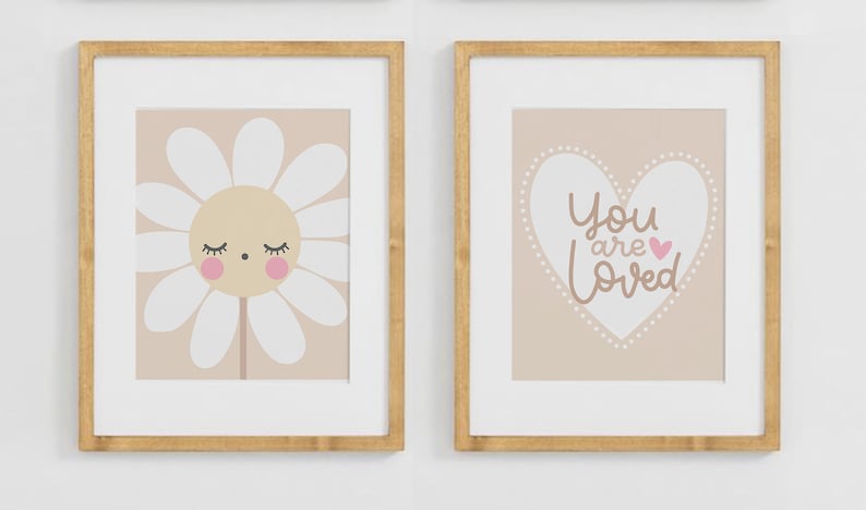 Neutral Daisy Nursery Wall Art, You Are Loved Modern Daisy Decor ...