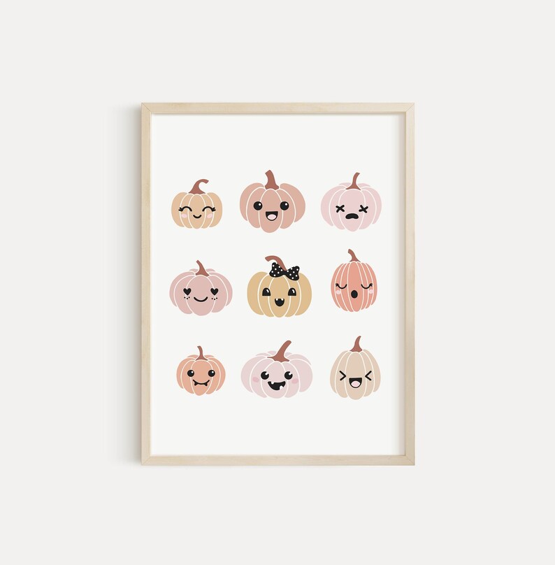 Pumpkin Nursery Wall Art PRINTABLE, Boho Pink Pumpkin Face Halloween ...
