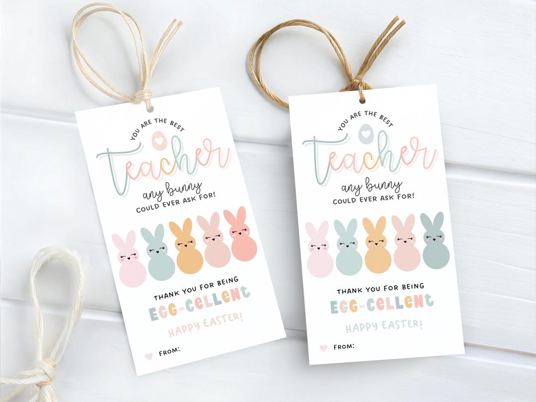 Teacher Easter Gift Tags PRINTABLE, Digital Boho Bunny Favors, Cute DIY ...