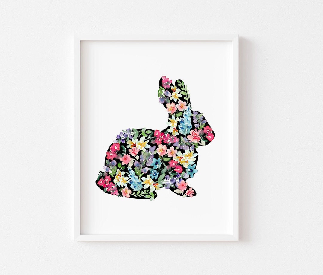 Floral Bunny Art Print, Wildflower Pet Wall Art, Watercolor Flower ...