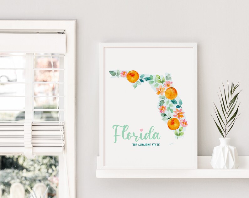 Florida State Map Watercolor Print Sunshine State Florida - Etsy