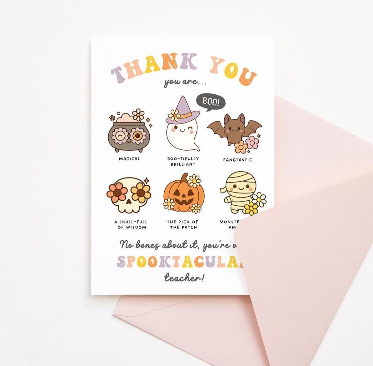 PRINTABLE Teacher Appreciation Card for Halloween, Cute Thank You Note ...