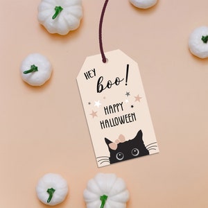 Boho Halloween Gift Tag PRINTABLE, Digital Hey Boo Black Cat Party ...