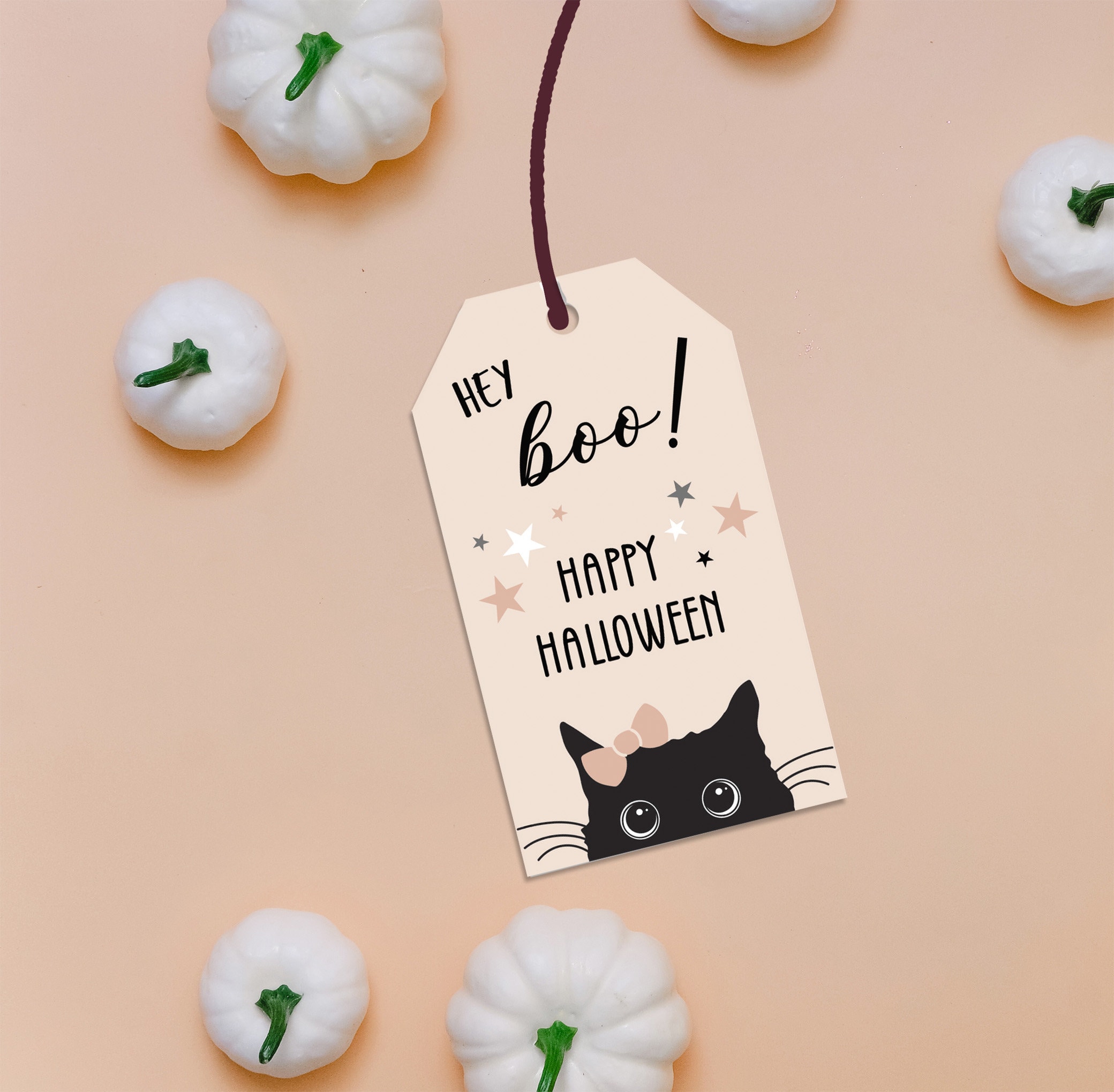 Boho Halloween Gift Tag PRINTABLE Digital Hey Boo Black Cat - Etsy