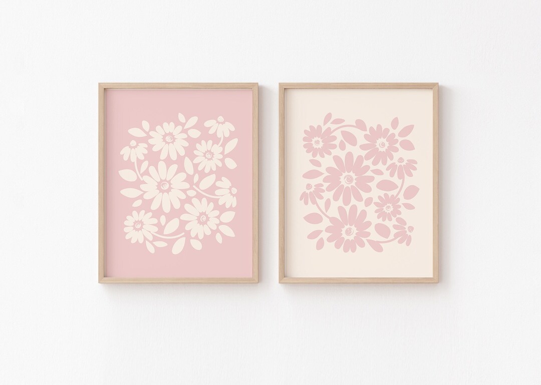 Boho Pink Floral Wall Art, Modern Botanical Decor Neutral, Minimalist ...