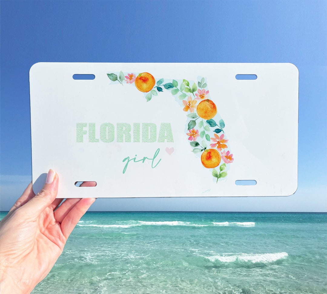 Florida License Plate, Watercolor Floral State Map Custom Car Tag, FL ...