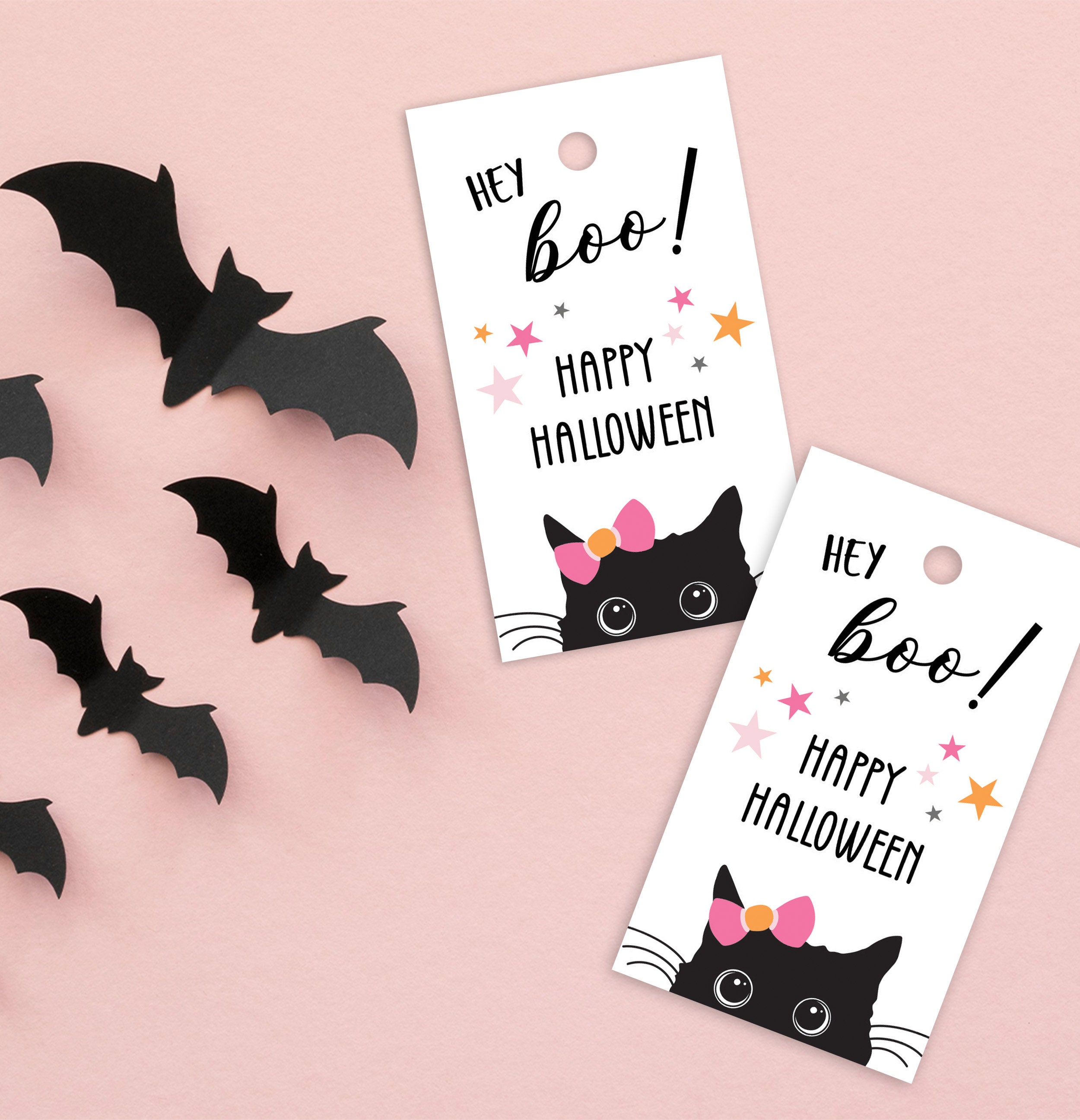 Black Cat Halloween Gift Tag PRINTABLE Digital Hey Boo Party - Etsy