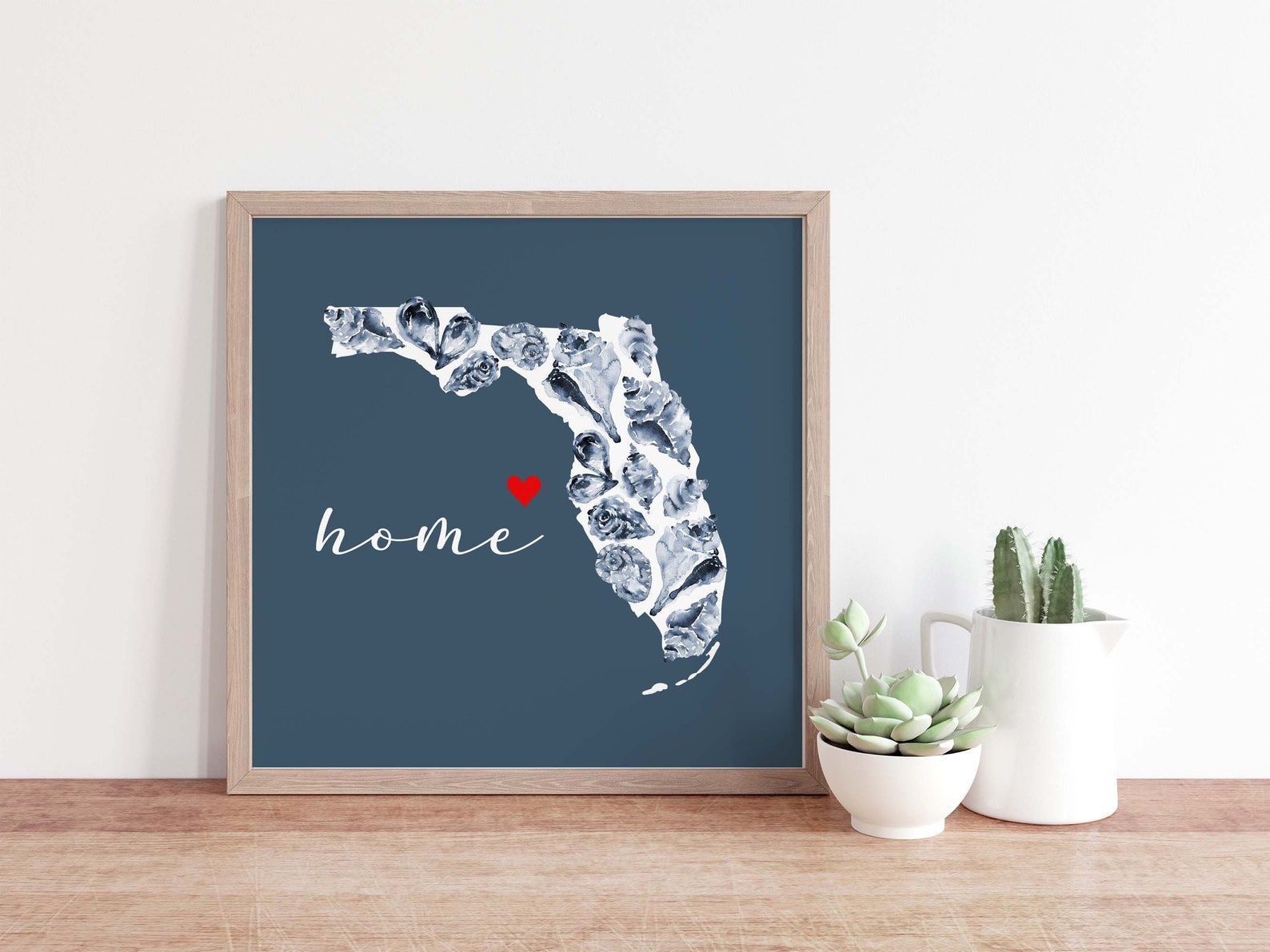 Blue Florida Map Art Print Sunshine State Beach House Decor - Etsy