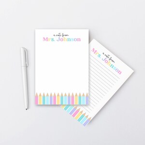 Teacher Note Pad Personalized, Colorful Custom School Stationery, Cute ...