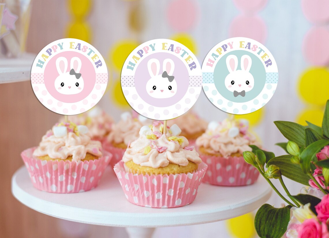 Easter Bunny Cupcake Toppers PRINTABLE Girl Boy Easter - Etsy