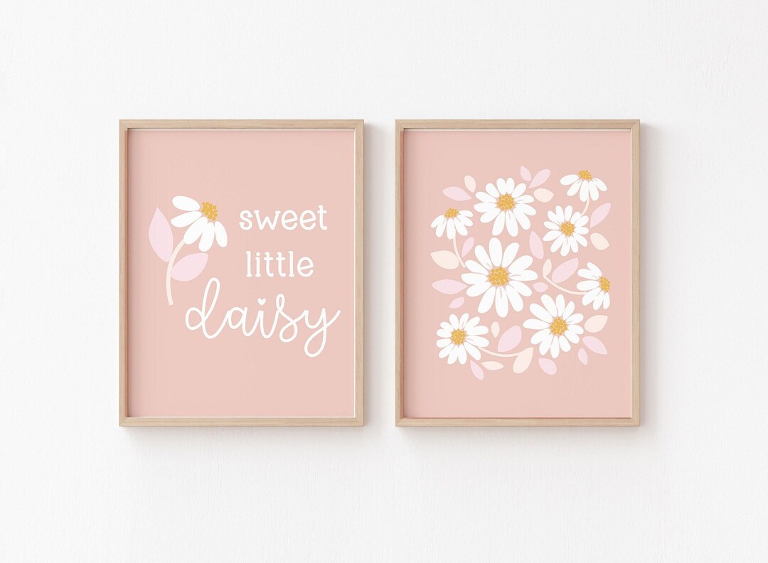 Boho Daisy Nursery Print Set, Neutral Modern Daisy Decor, Pastel Pink ...