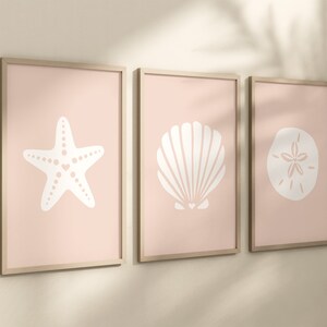 Blush Coastal Nursery Wall Art PRINTABLE, Pink Seashell Girls Room ...