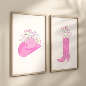 Pink Cowgirl Print Set, Modern Wildflower Western Decor, Matching Girly ...