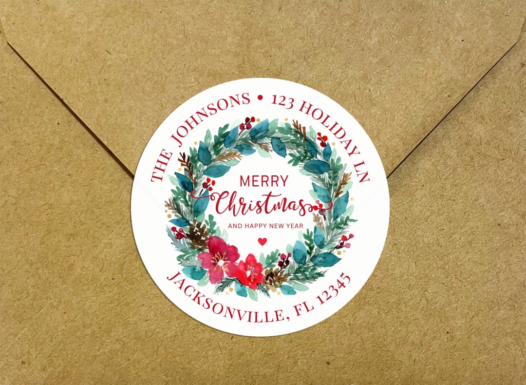 Christmas Address Labels, Personalized Merry Christmas Envelope Seals ...