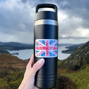 UK Flag Sticker, Union Jack Vinyl Decal, Watercolor Floral British Flag ...