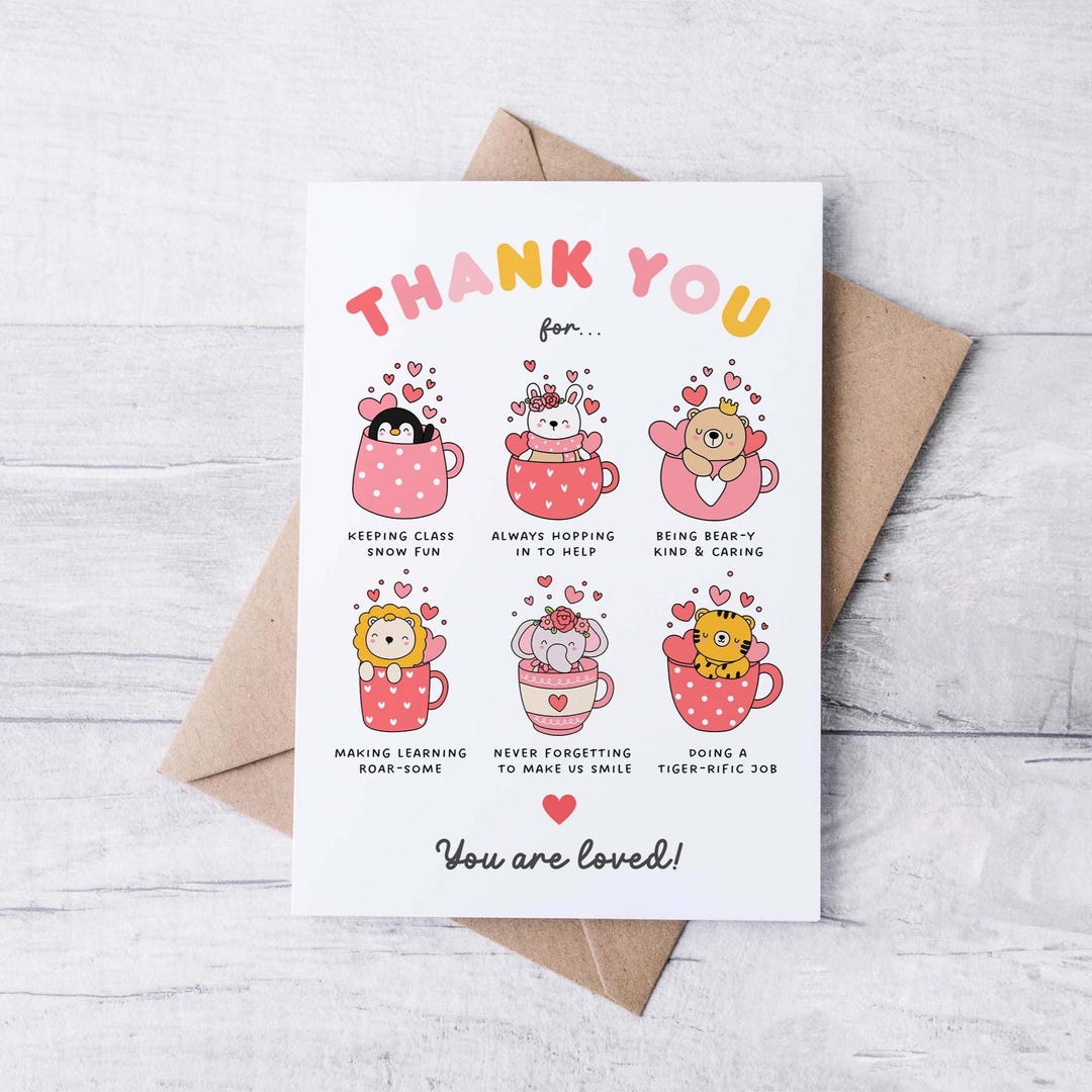 PRINTABLE Teacher Valentine's Day Card, Cute Thank You Teacher Love ...