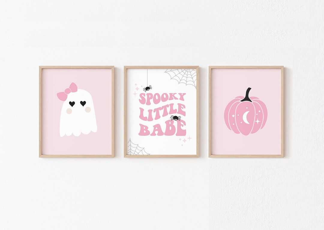 Pink Halloween Nursery Wall Art PRINTABLE, Cute Girls Room Halloween ...