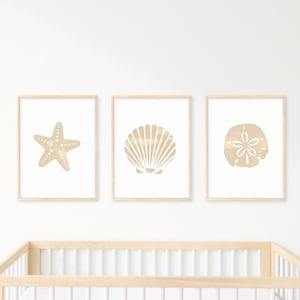 Neutral Coastal Wall Art PRINTABLE, Beige Watercolor Seashell Girls ...