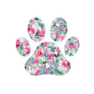 Floral Cat Paw Art Print, Pastel Pink Green Flower Pet Decor ...