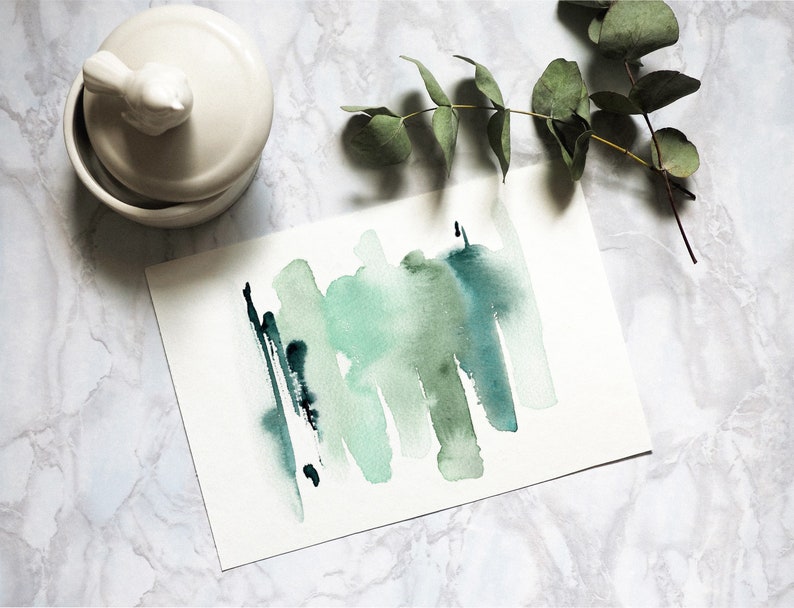 Teal Green Abstract Art Print, Modern Minimalist Brush Stroke Wall Art ...