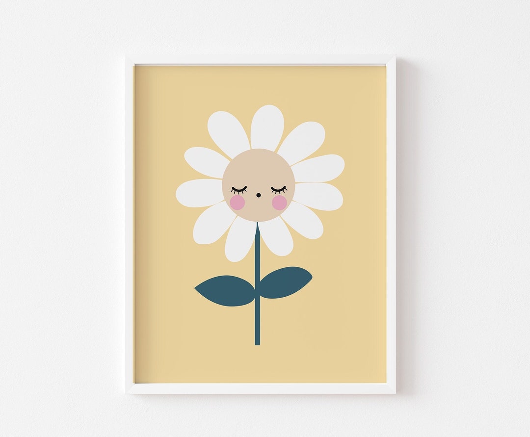 Yellow Daisy Nursery Wall Art, Neutral Modern Daisy Decor, Kids Pastel ...