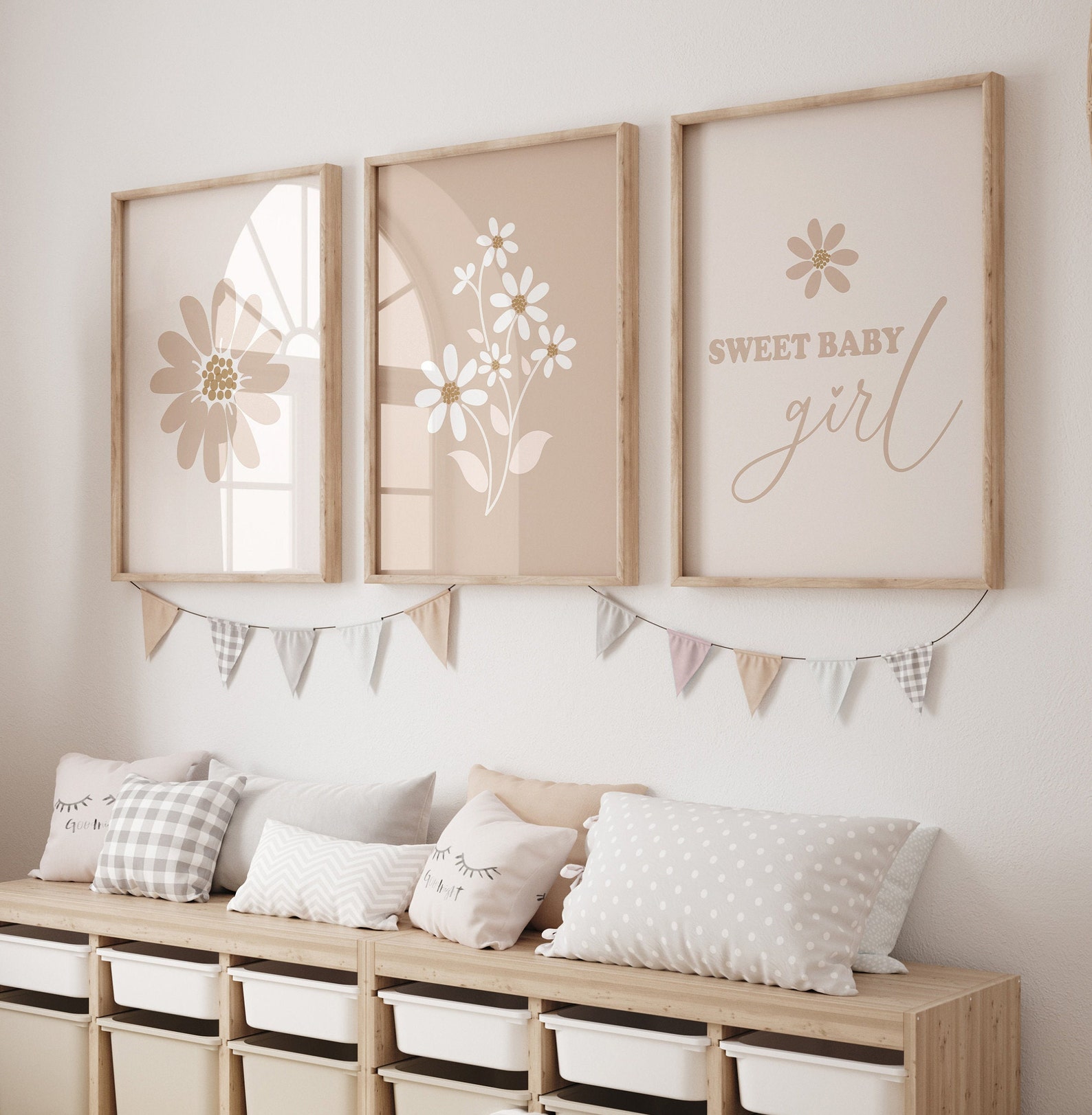 Neutral Daisy Nursery Wall Art, Dream Big Little One Modern Daisy Decor ...