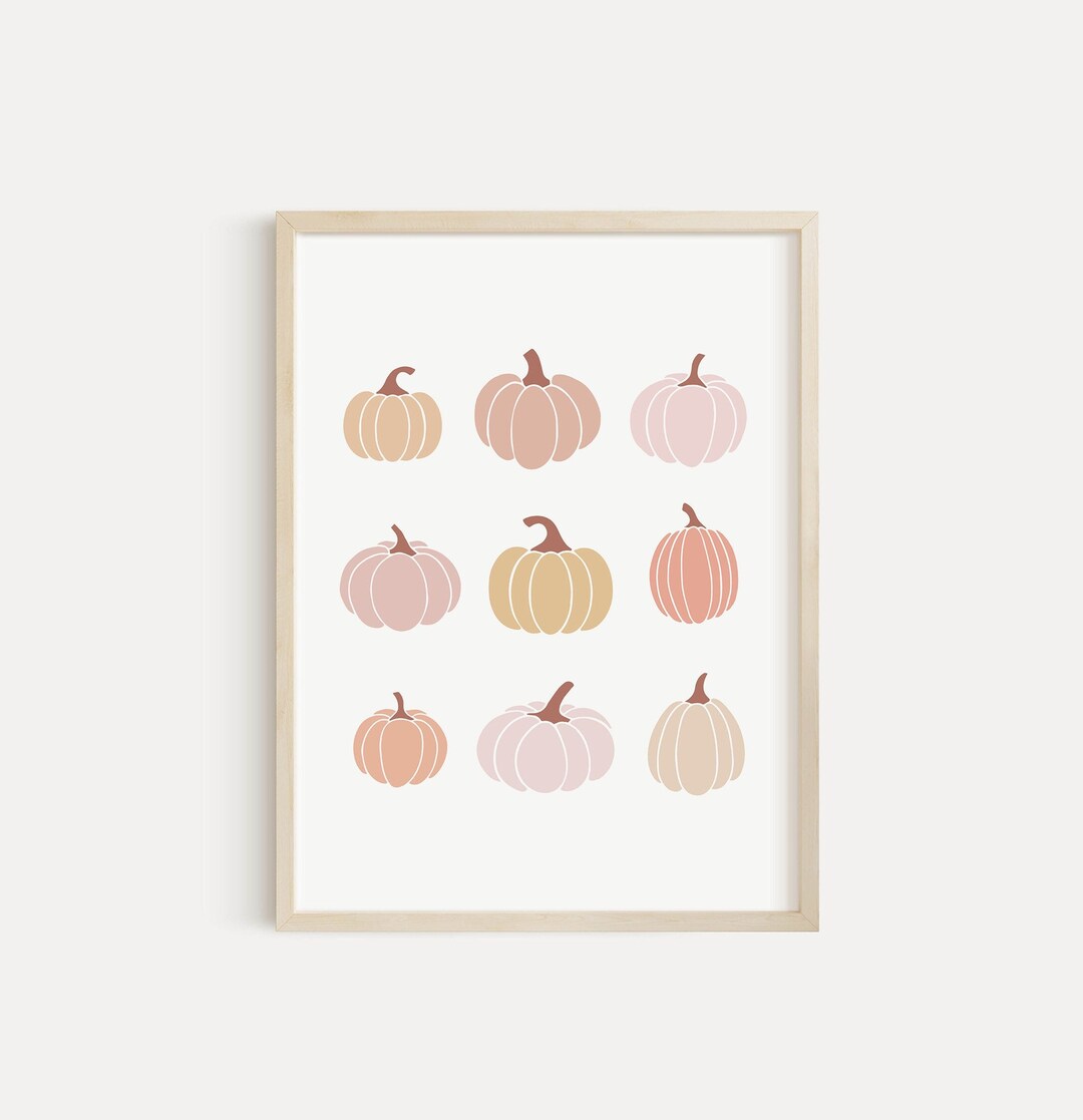 Boho Pumpkins Wall Art PRINTABLE, Neutral Pink Thanksgiving Decor ...
