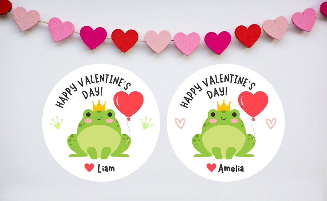 Frog Valentine's Day Stickers, Boy Girl Toad Kids Labels for Treat Bag ...