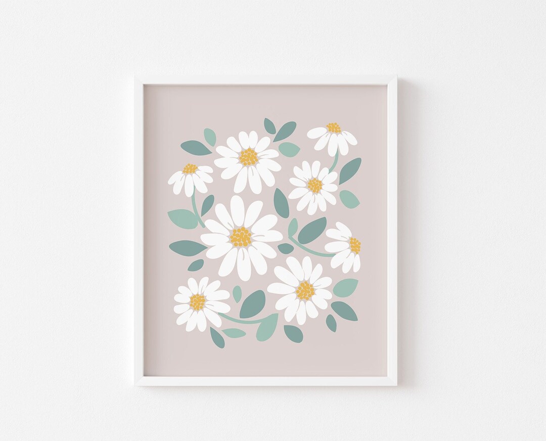 Boho Daisy Wall Art PRINTABLE, Neutral Daisy Garden Poster, Beige Retro ...
