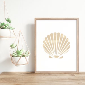 Neutral Coastal Wall Art PRINTABLE, Beige Watercolor Seashell Girls ...