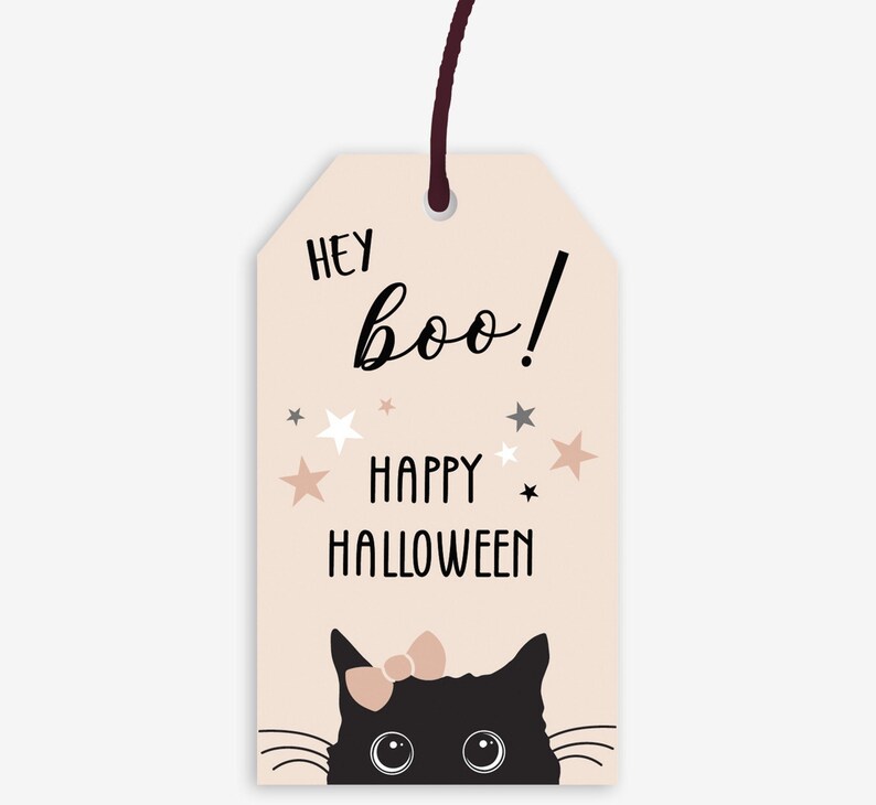 Boho Halloween Gift Tag PRINTABLE Digital Hey Boo Black Cat - Etsy