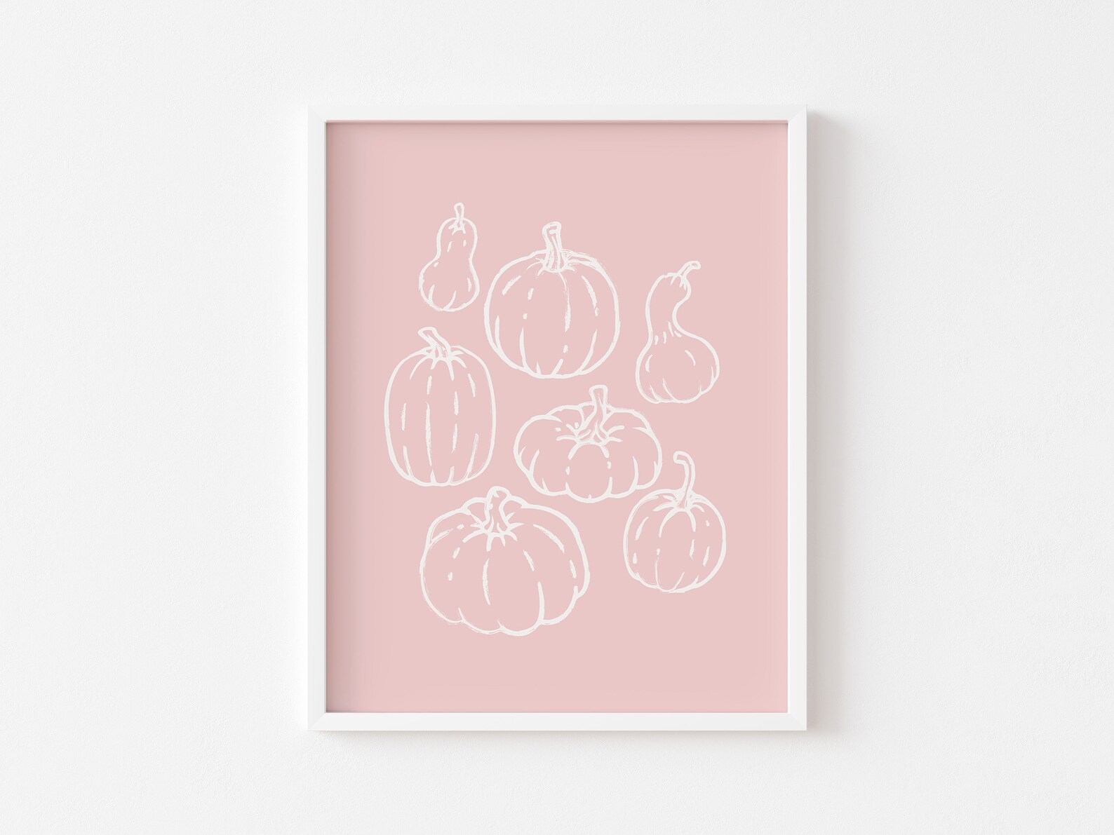 Pink Fall Wall Art PRINTABLE, Blush Pumpkin Print Set, Boho Gingham ...