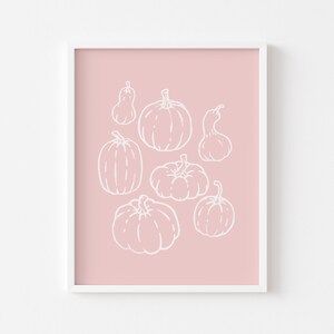 Pink Fall Wall Art PRINTABLE, Blush Pumpkin Print Set, Boho Gingham ...