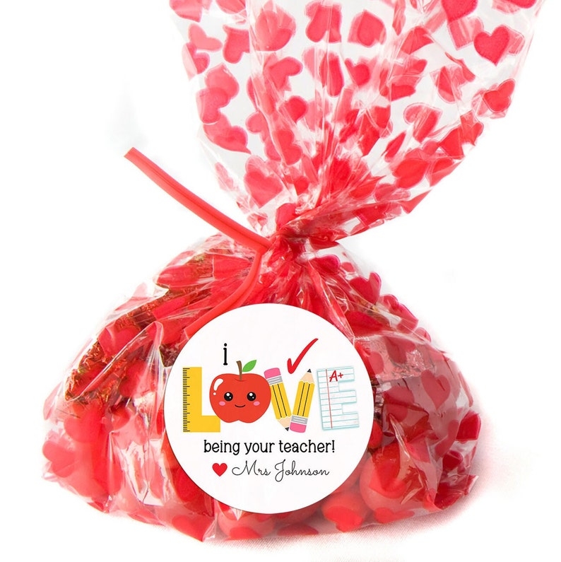 Personalized Teacher Valentine Stickers, Pencil Ruler Love Valentine's ...