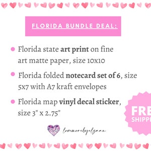 Florida Wall Art Print, Watercolor Florida State Notecard Set, Floral ...