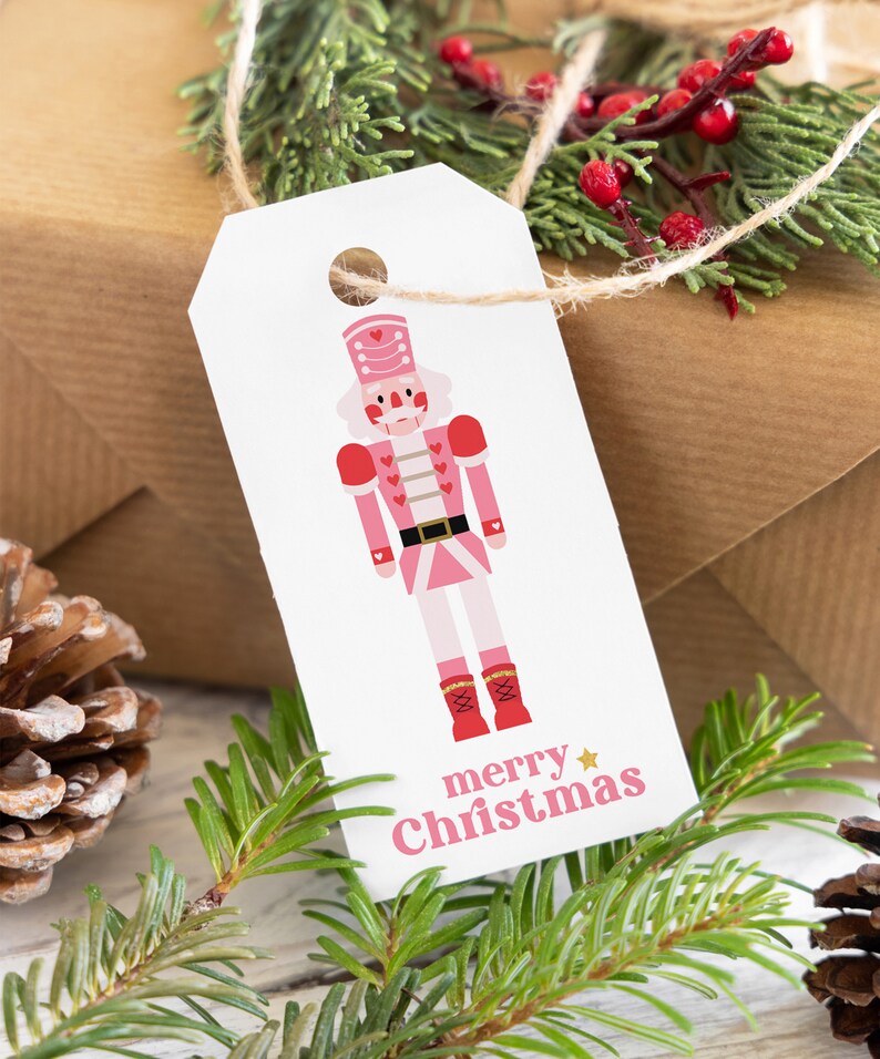 Pink Christmas Gift Tag PRINTABLE, Cute Nutcracker Holiday Labels ...