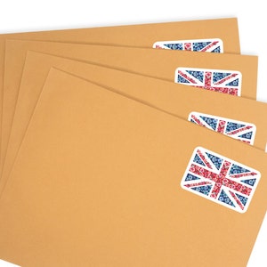 British Flag Stickers, Floral Union Jack Labels, Girly UK Flag Envelope ...